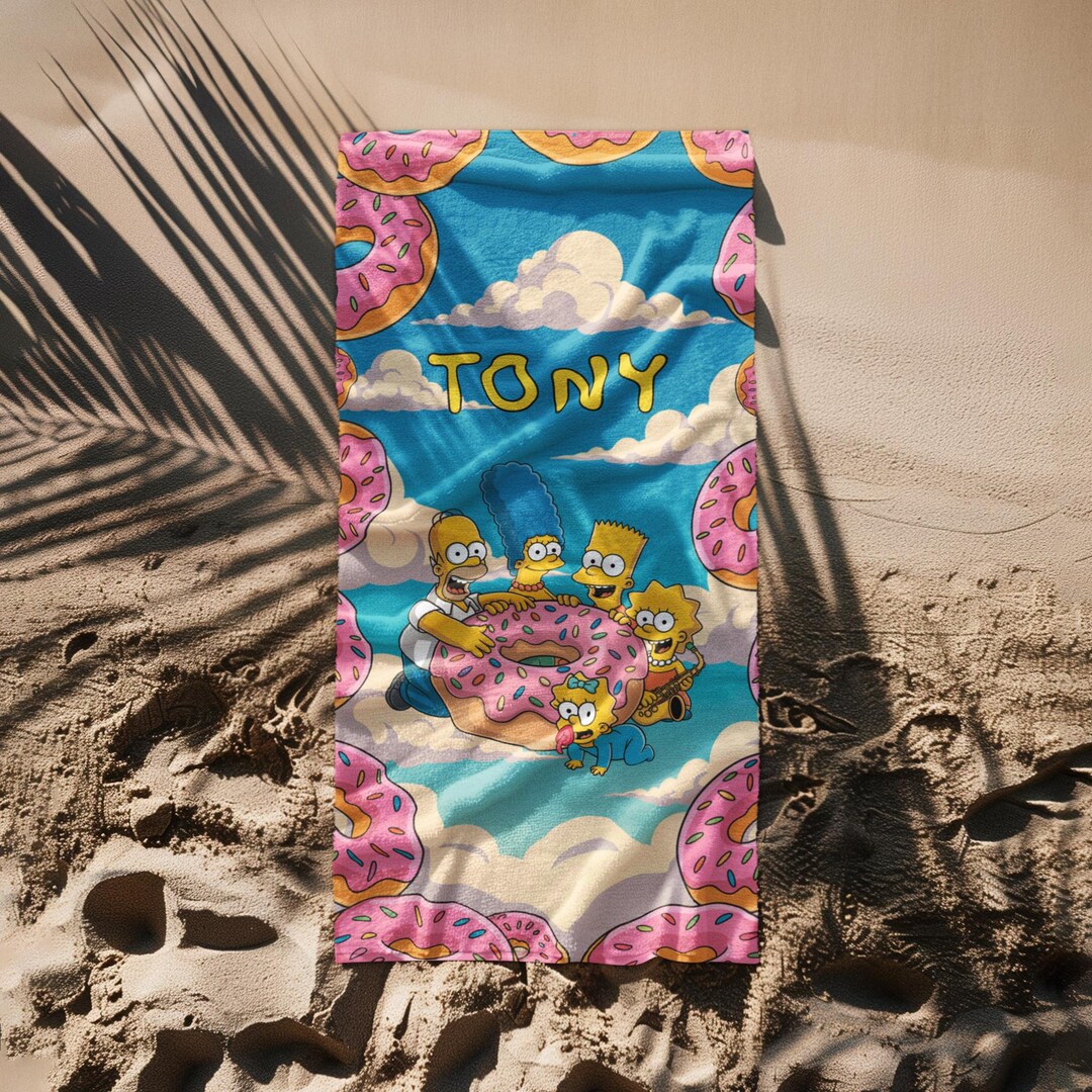 Personalized Simpsons Beach Towel, Custom Name Donut Design - Etsy