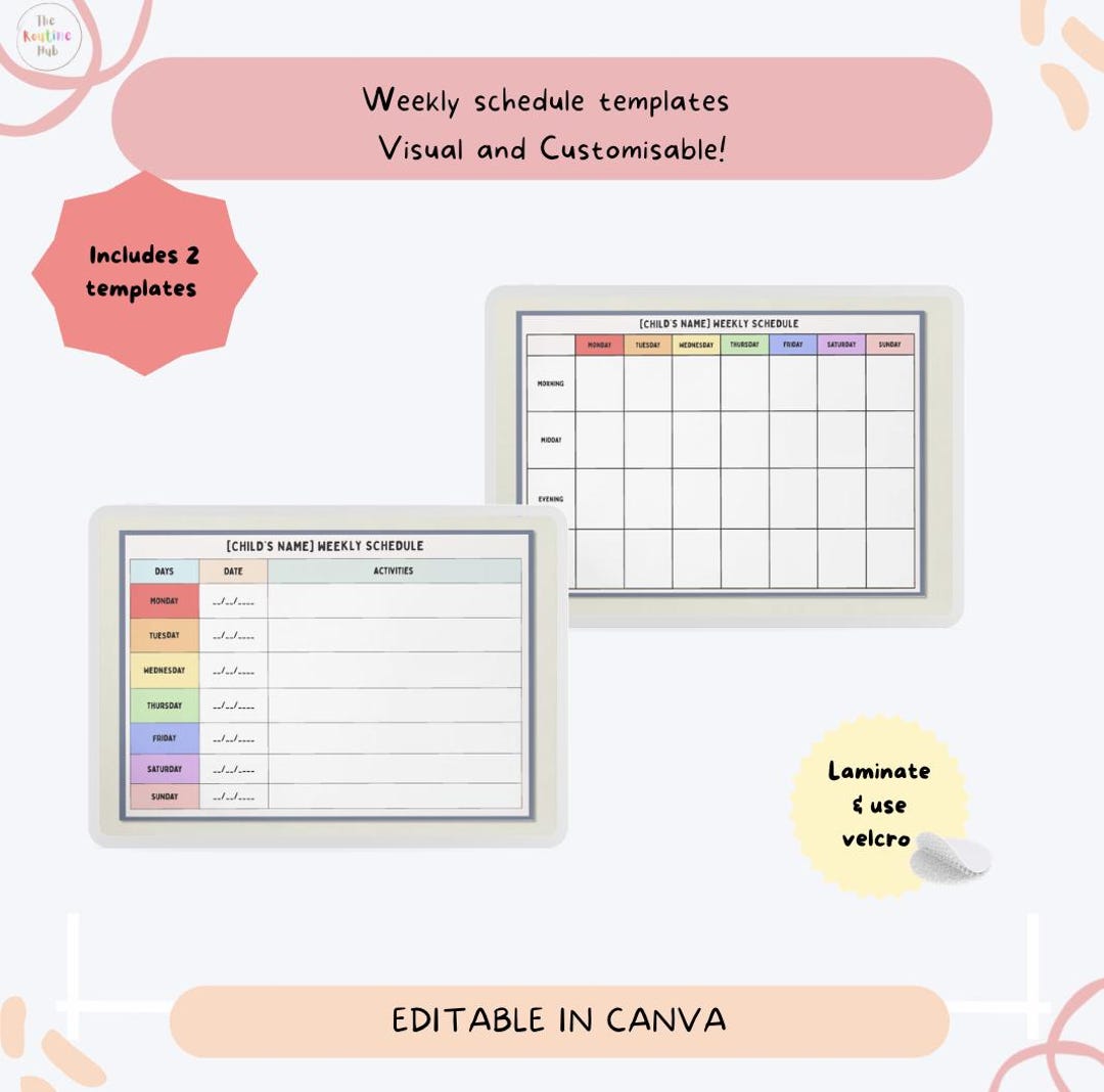 Editable Weekly Visual Schedule Templates (2 Layouts) | Routine Planner ...