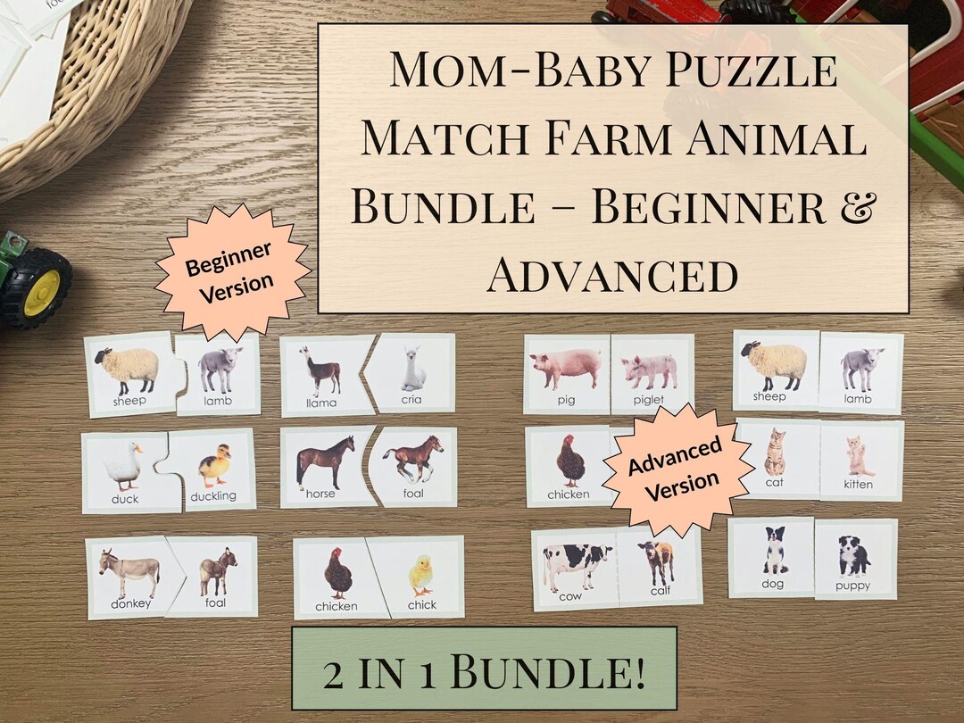 Farm Animal Mom and Baby Matching Bundle | Real Photo Puzzle Game for ...