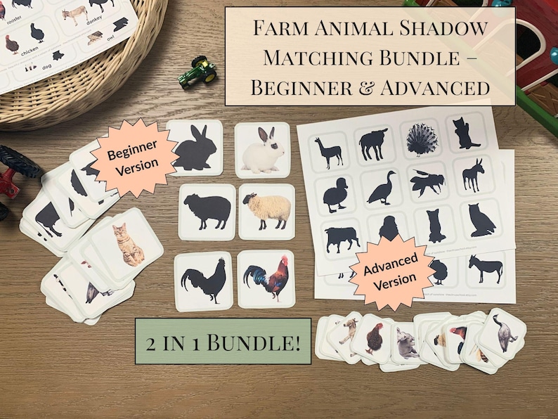 Farm Animal Shadow Matching Cards | Montessori Preschool Printable Game ...