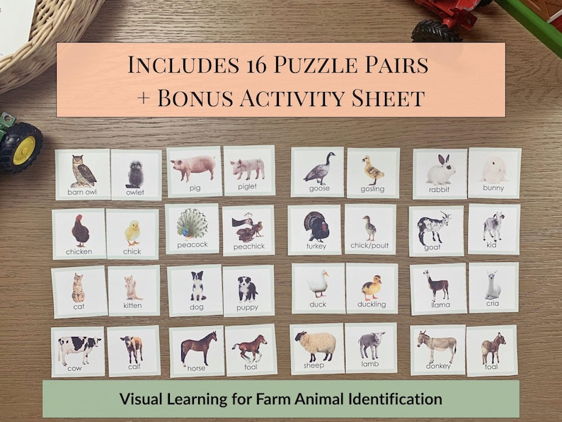Mom & Baby Farm Animal Matching Game · Montessori Farm Animal Activity ...