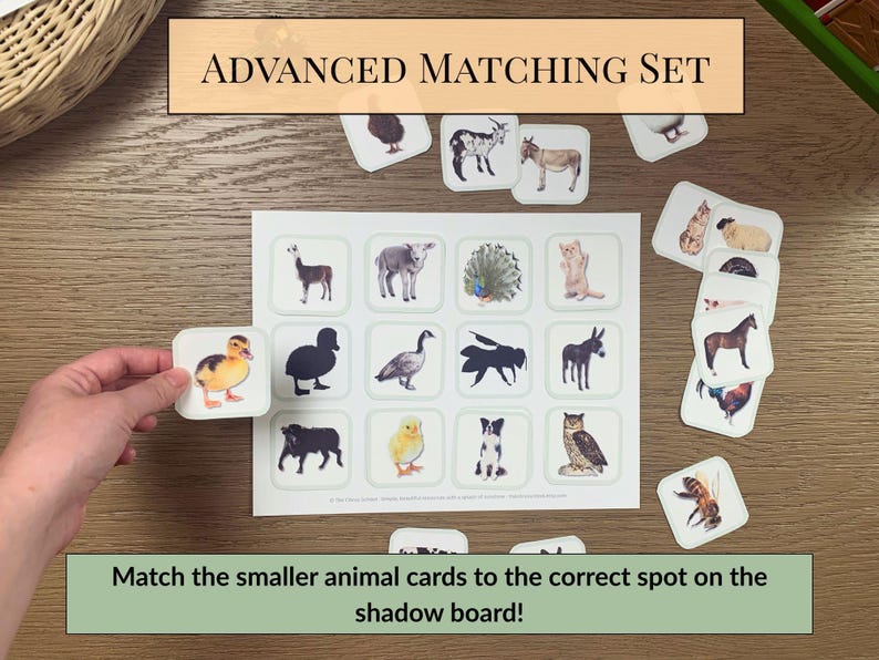 Farm Animal Shadow Matching Cards | Montessori Preschool Printable Game ...