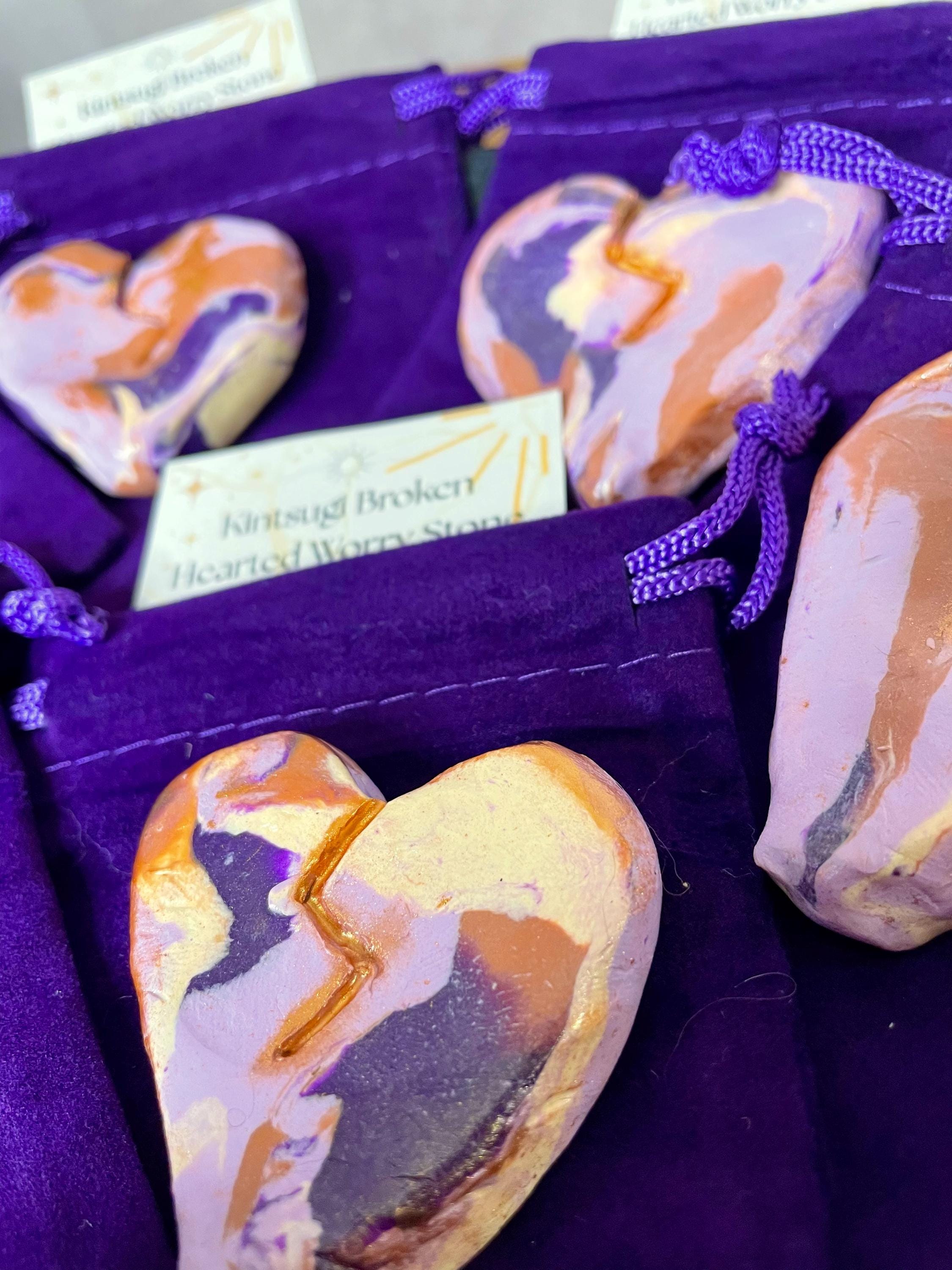 Kintsugi Broken Heart Worry Stone – Handmade Clay Pocket Stone for ...