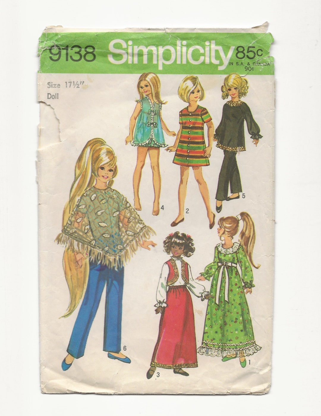 Vintage Doll Clothes Sewing Pattern for 17 1/2" Dolls Such as 1970s ...