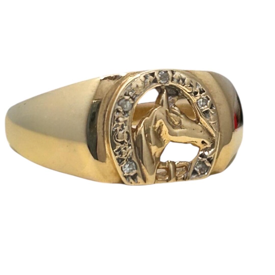 Vintage 9ct Gold Horse Equestrian Ring With Diamonds UK - N / US - 7 ...