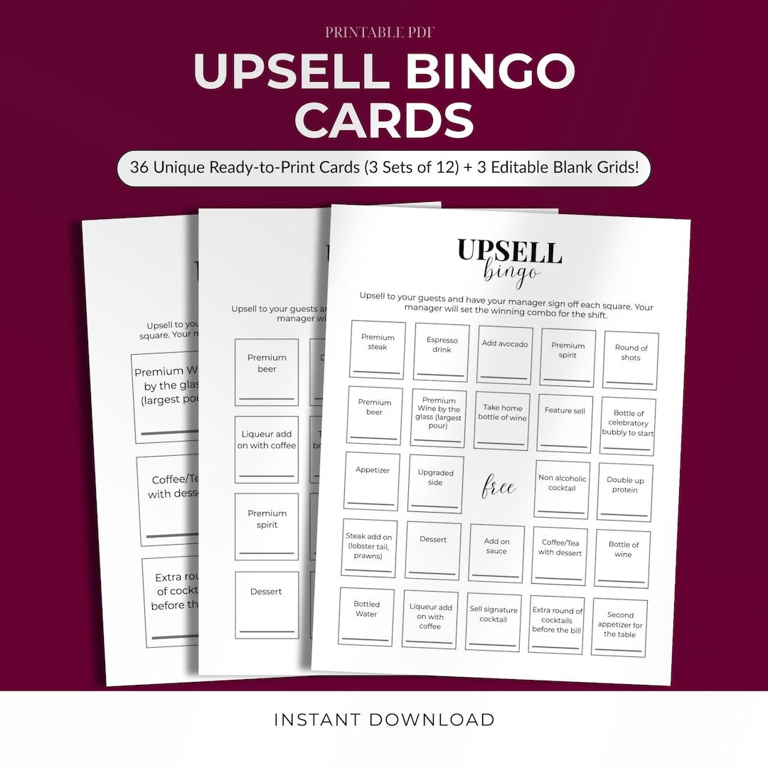 Restaurant Upsell Bingo Template Server Training Resource Digital Sales ...