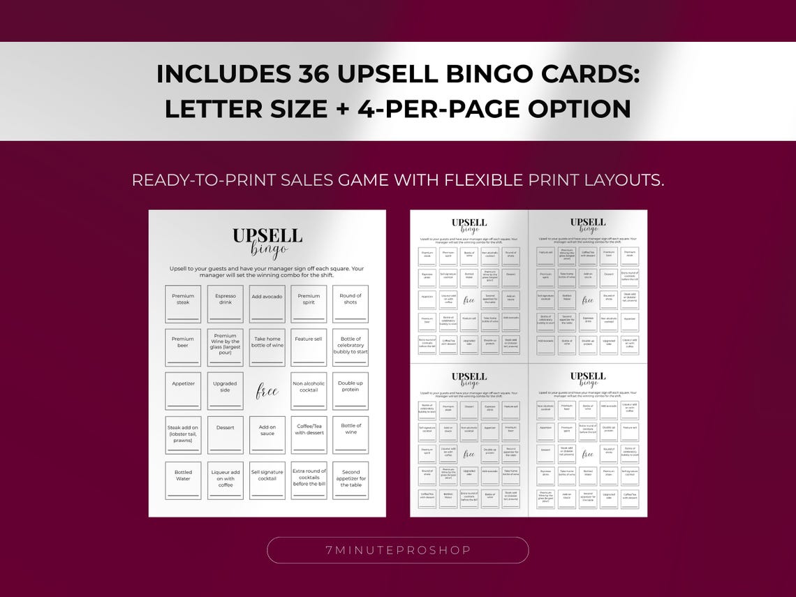 Restaurant Upsell Bingo Template Server Training Resource Digital Sales ...
