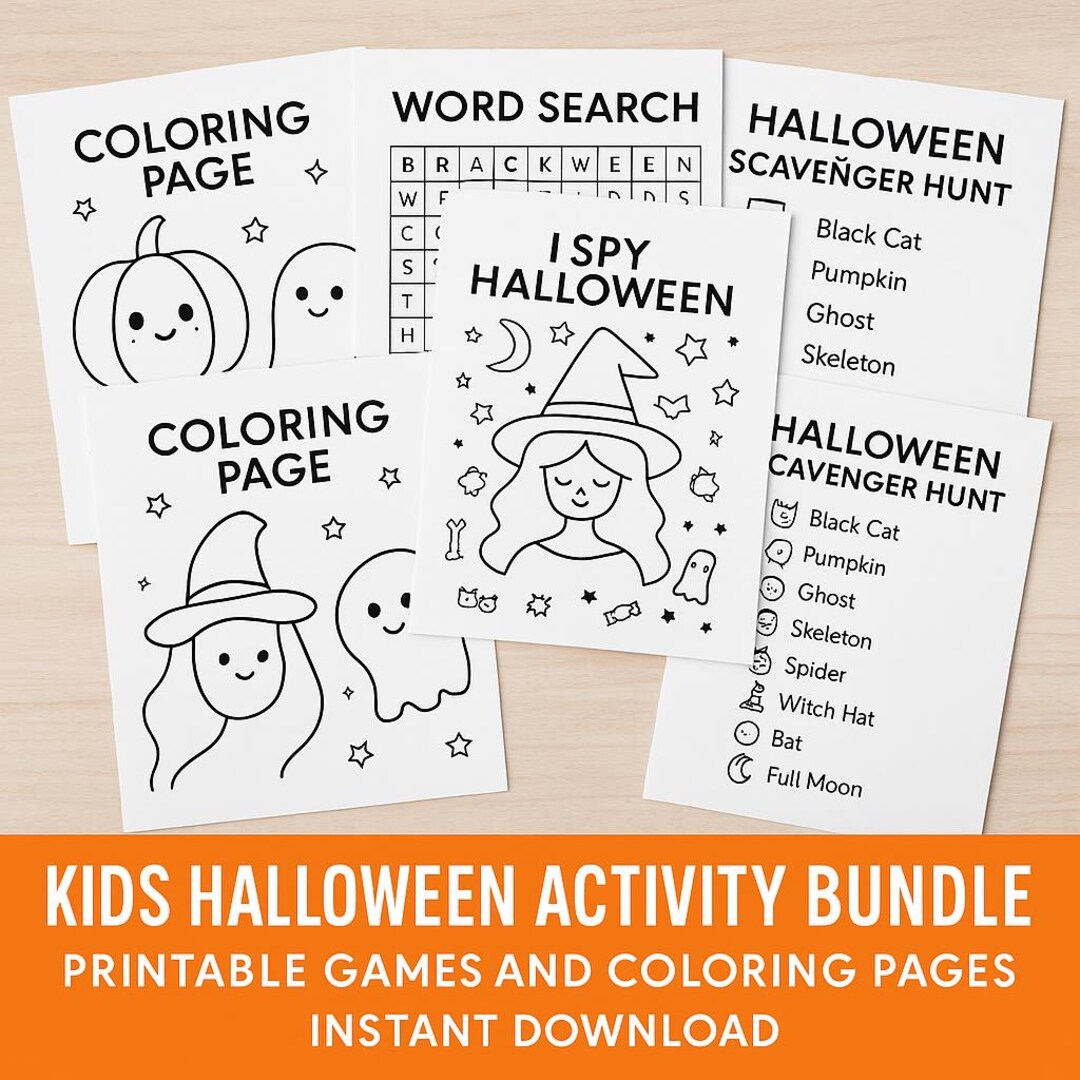 Kids Halloween Activity Bundle - Printable Games and Coloring Pages ...