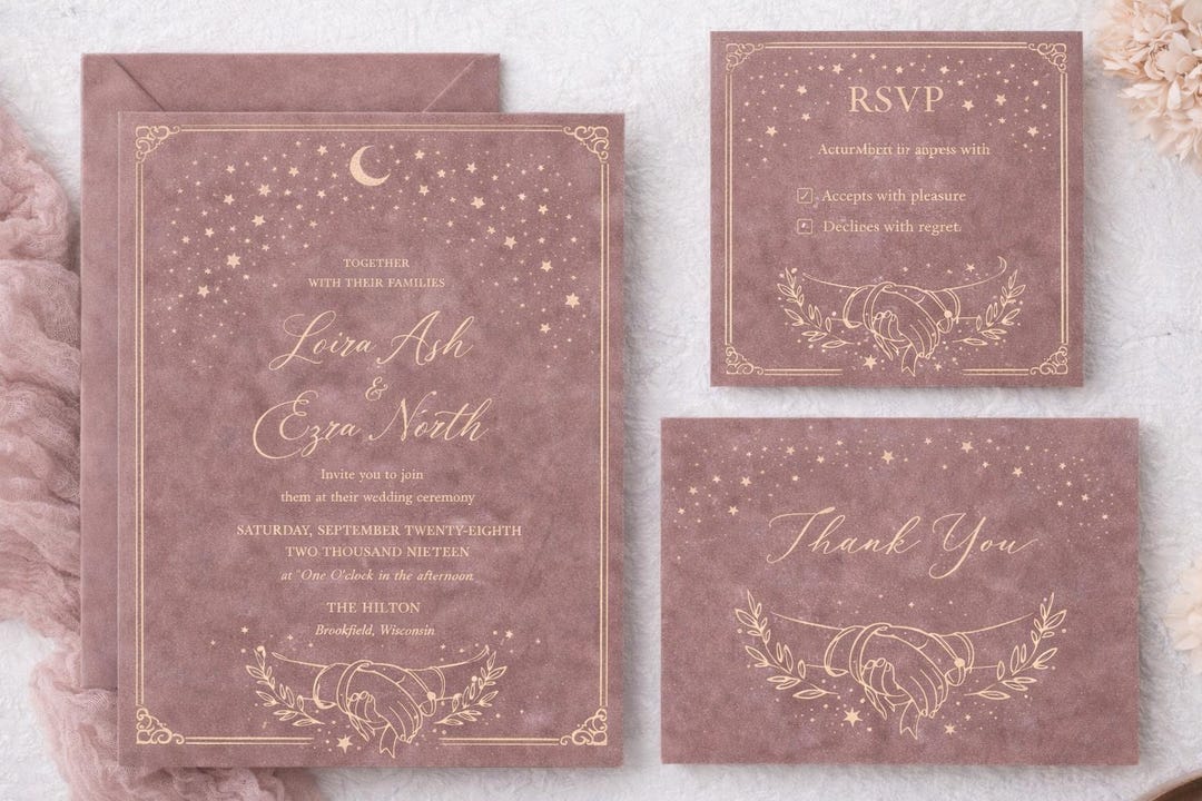 Celestial Mauve Wedding Invitation Suite | Editable Digital Template ...