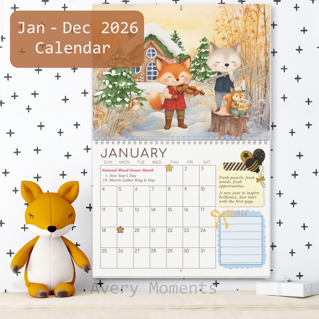 2026 Woodland Animal Calendar, Children Classroom Wall Decor - Etsy
