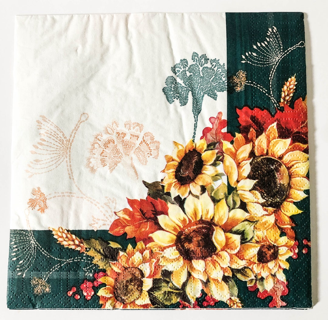 Fall Sunflowers Leaves Napkins - Sunflower Napkins Set of FOUR ...