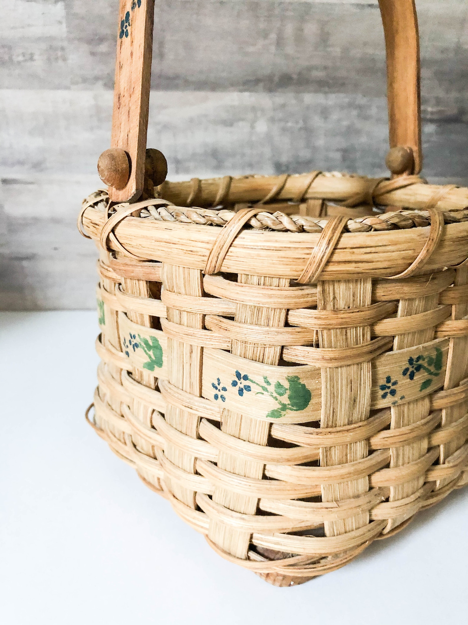 Vintage handmade basket Basket wooden handle & bottom Hand | Etsy