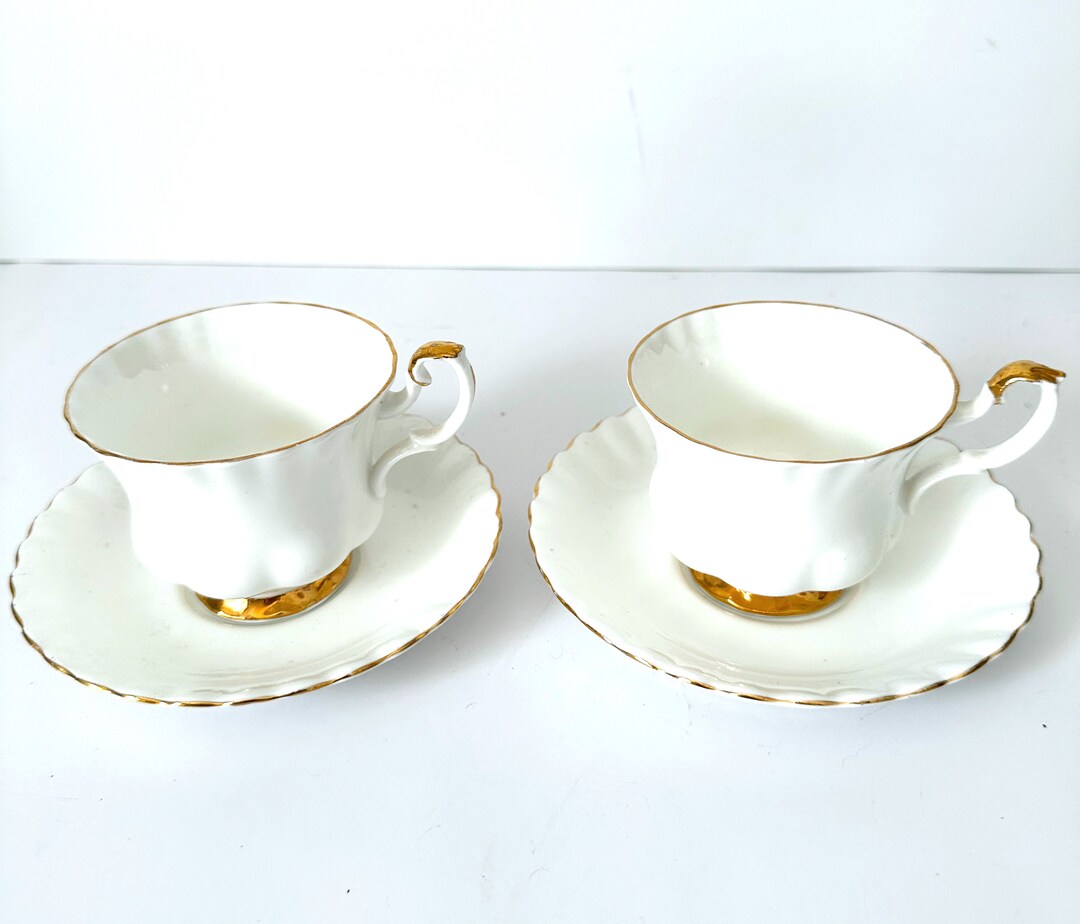 Royal Albert Bone China Val D'or Tea Cups Set of Two White & Gold Trim ...