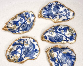Hydrangea Oyster Shell Ring Dish, Decoupage Jewelry Holder, Trinket ...