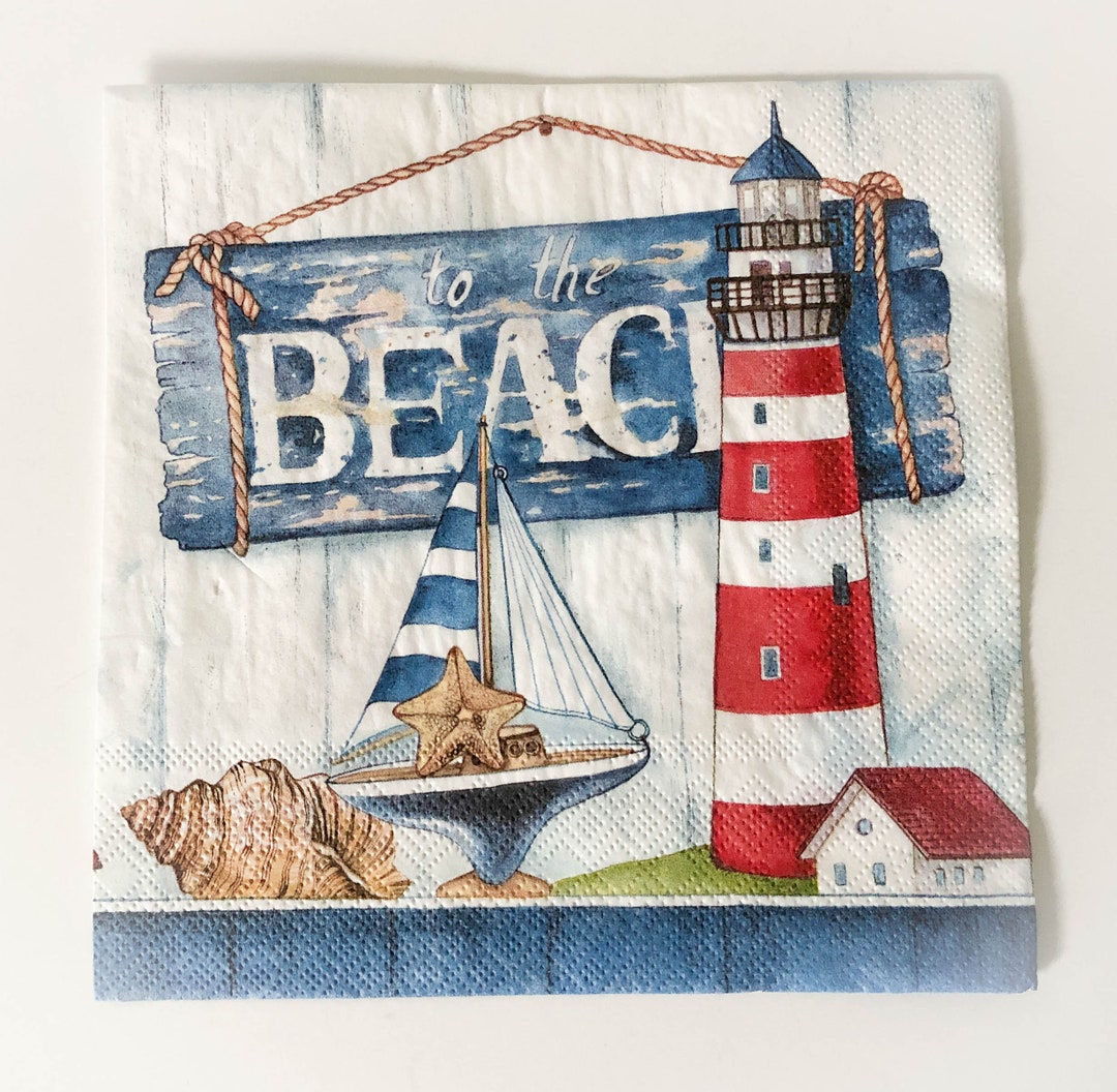 Napkins for Decoupage Lighthouses Beach Shells Set of TWO - Nautical ...