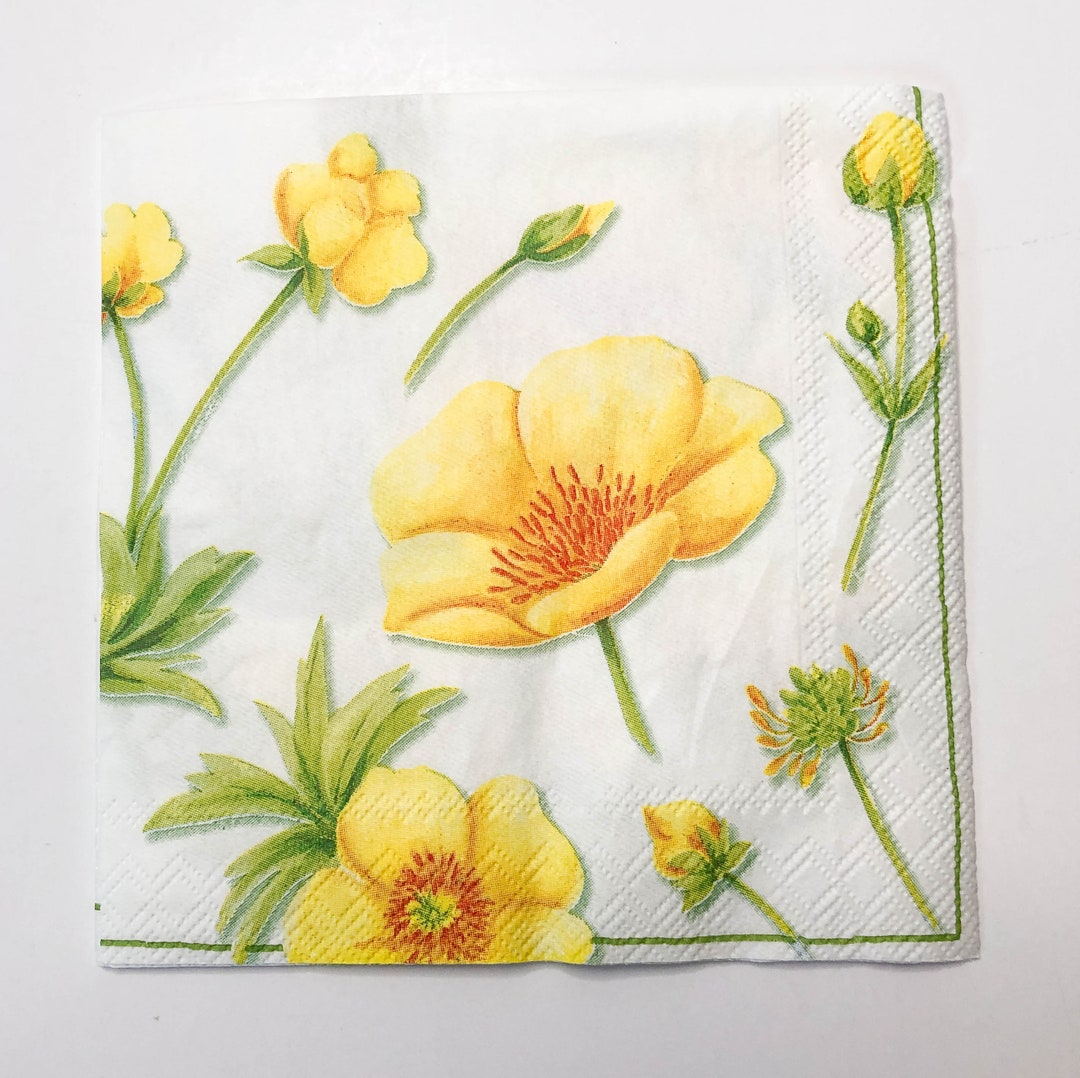 Napkins for Decoupage Yellow Floral Set of TWO - Yellow Green Flowers ...
