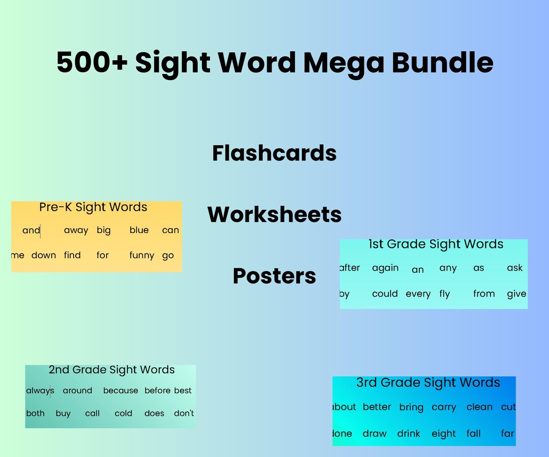500+ Sight Word Flashcards, Worksheets & Posters | Printable Reading ...