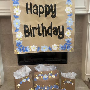 Birthday Banner & Gift Bags Bundle – Custom Flower Theme, Hand-painted ...