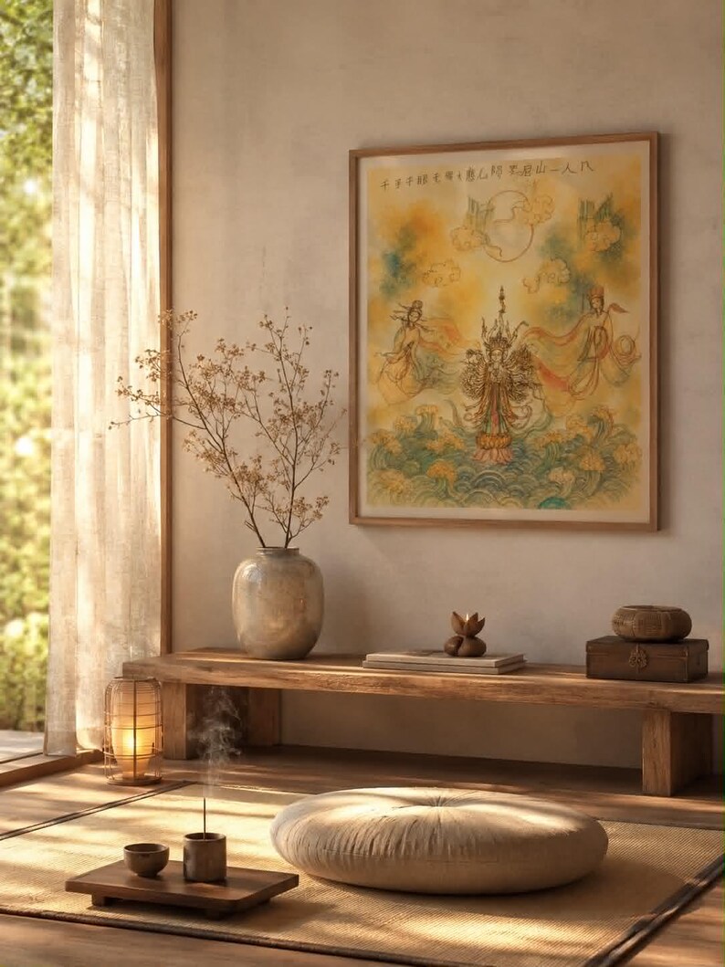 Guanyin Spiritual Protection Art | Sacred Watercolor Wall Decor ...