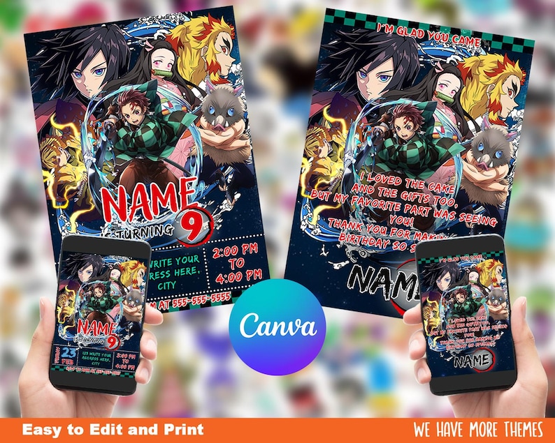 Demon Slayer Birthday Invitation | Kids Birthday Invite | Instant ...