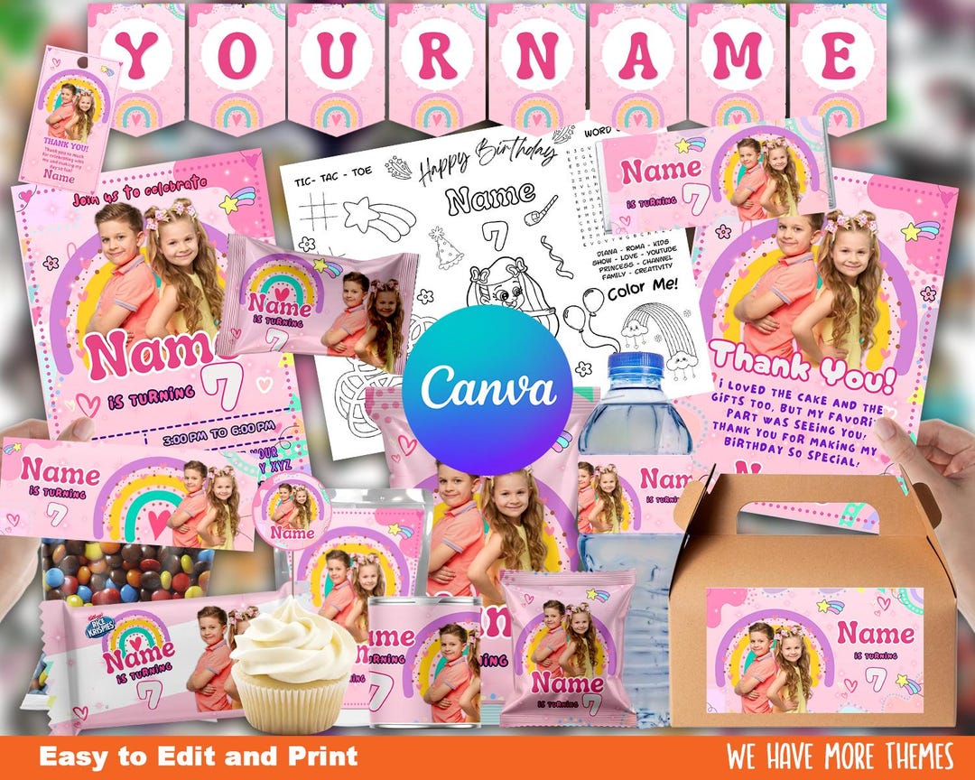 Diana and Roma Birthday Party Kit | Canva Template (digital Download ...