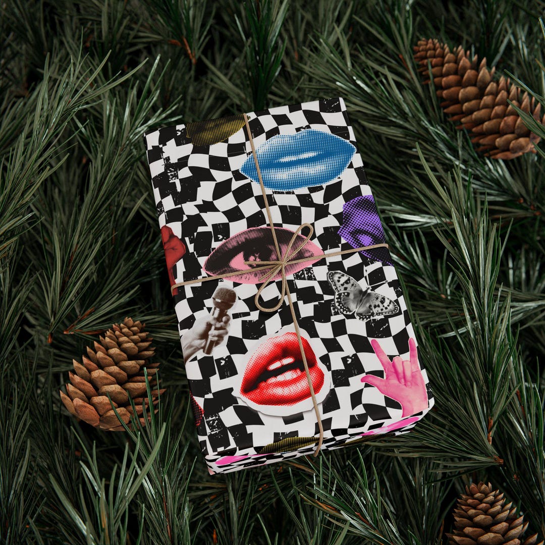 Pop Art Wrapping Paper – Retro Eyes, Lips, and Hands Design – Bold ...