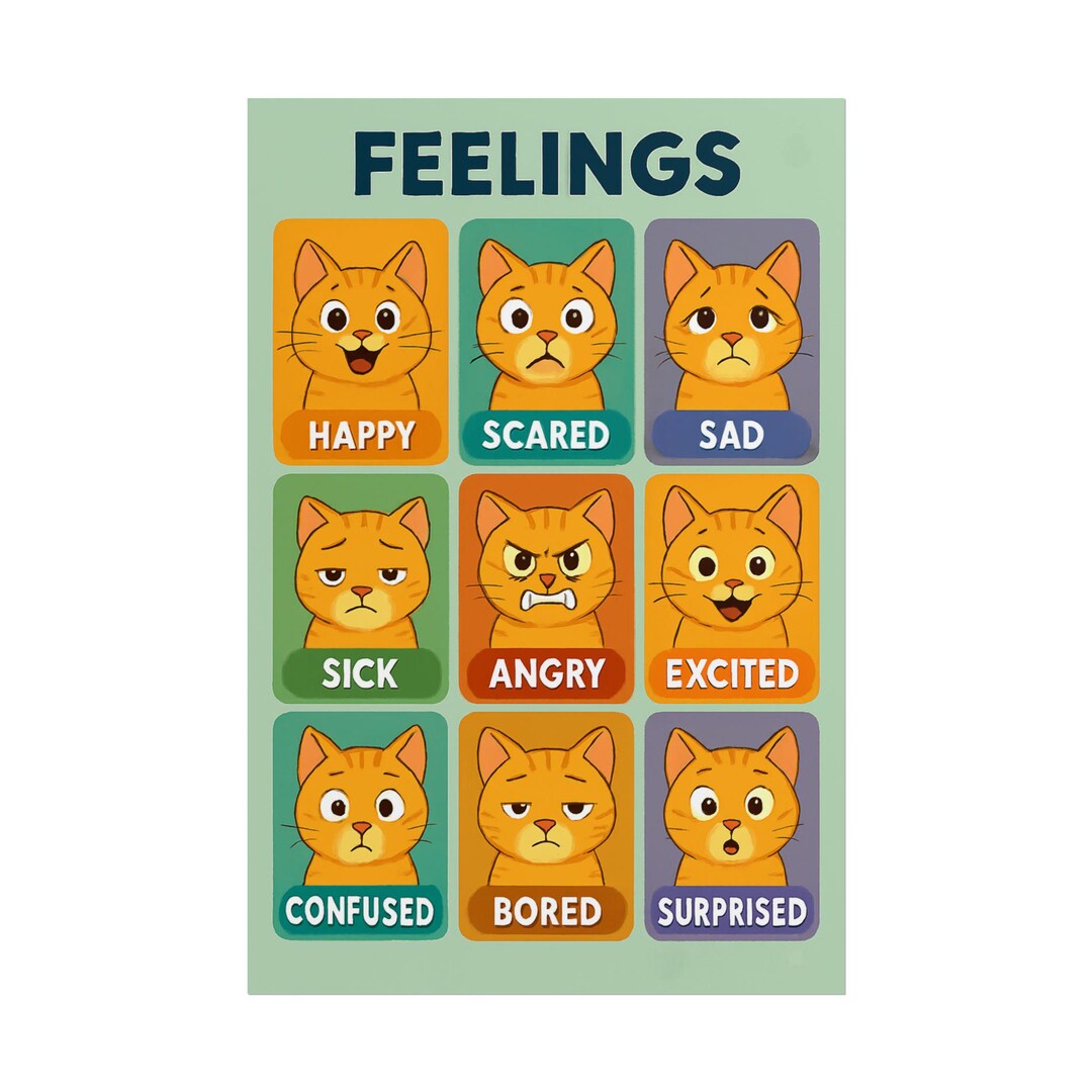 Cat Feelings Rolled Posters - Emotions Chart, Kids Room Decor ...