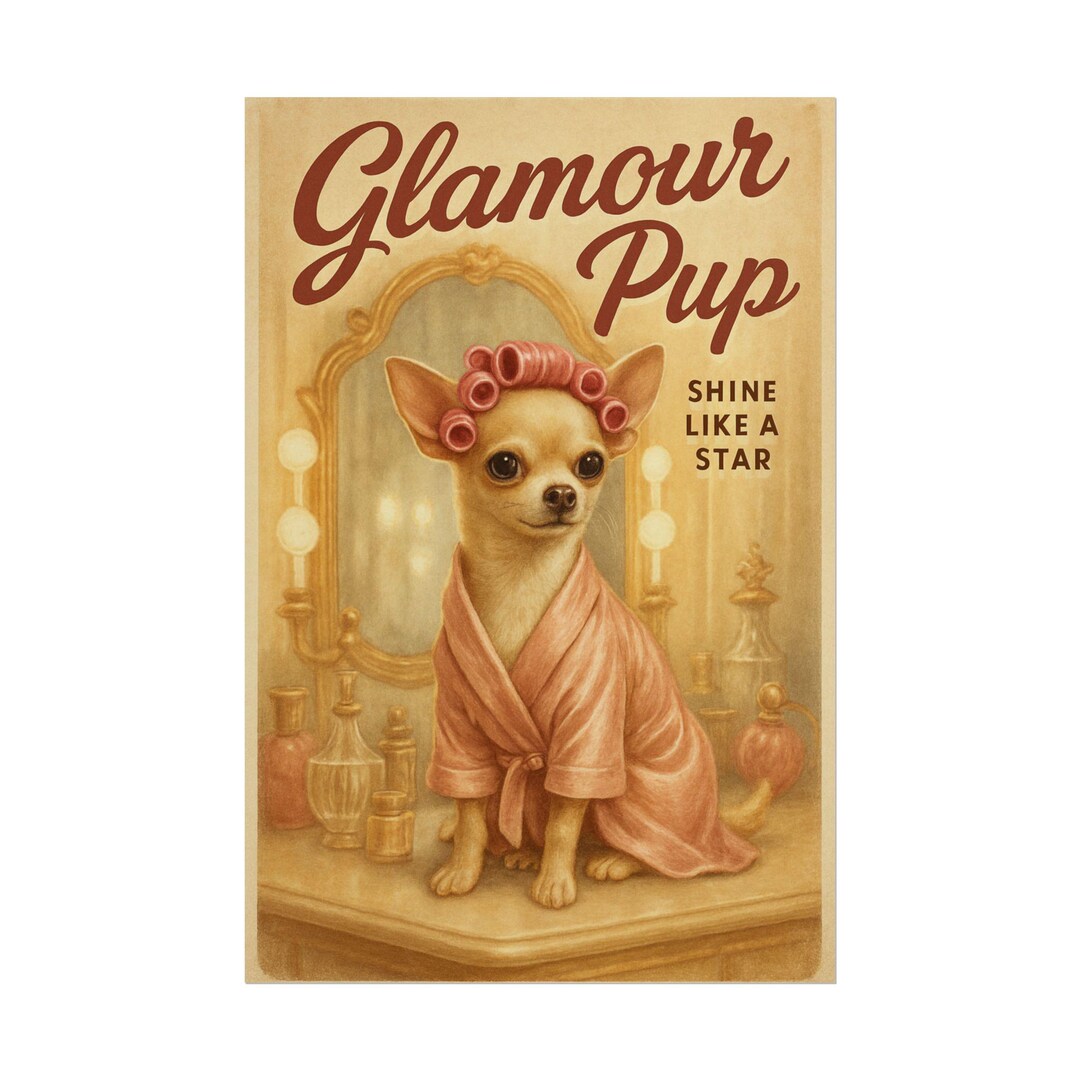 Retro Dog Wall Art Print, Vintage Glamour Pup Poster, Cute Dog Decor ...