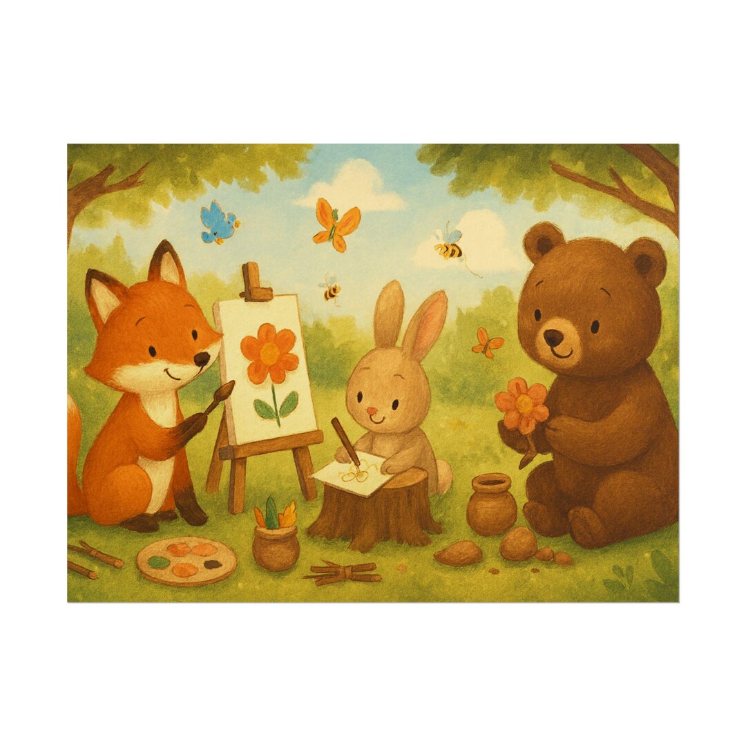 Whimsical Forest Friends Art Class Poster, Cute Nursery Decor, Kids ...