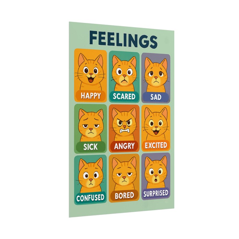 Cat Feelings Rolled Posters - Emotions Chart, Kids Room Decor ...