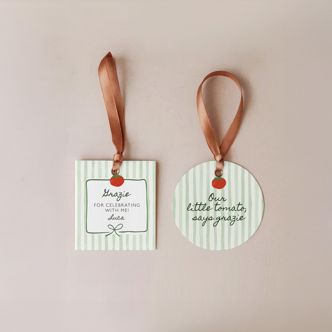 Our Little Tomato Favor Tags Printable, Green Striped 1st Birthday ...