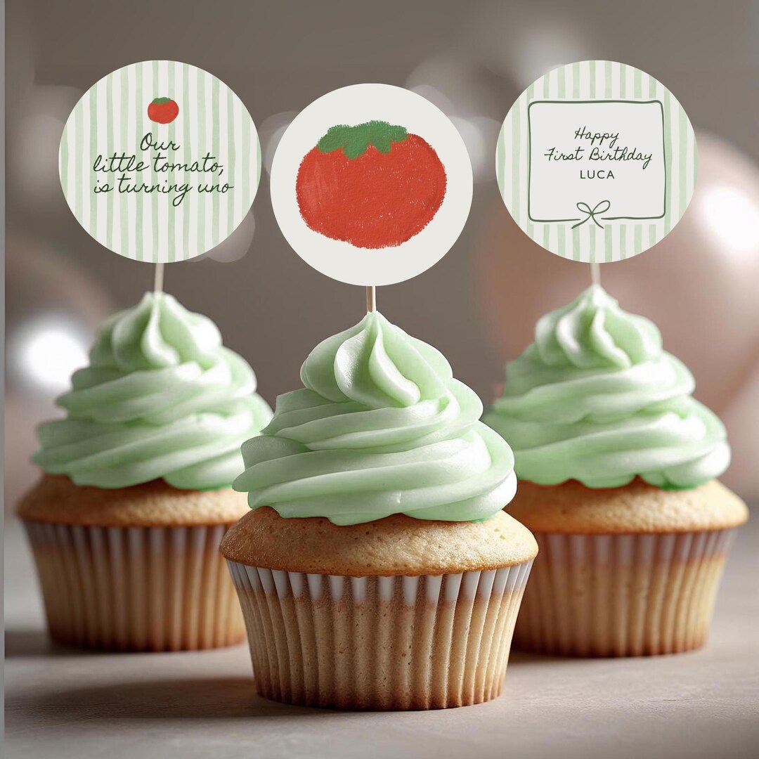 Our Little Tomato Cupcake Topper Printable, Whimsical Italian 1st ...