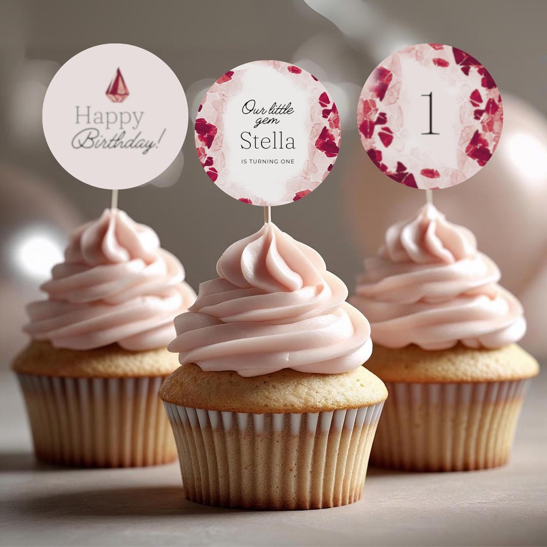 January Garnet Birthstone Cupcake Toppers, Little Gem Cake Toppers ...