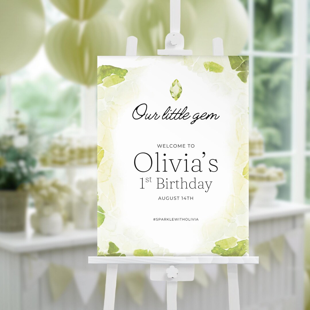 August Birth Month Party Welcome Sign, Peridot Crystal 1st Birthday ...