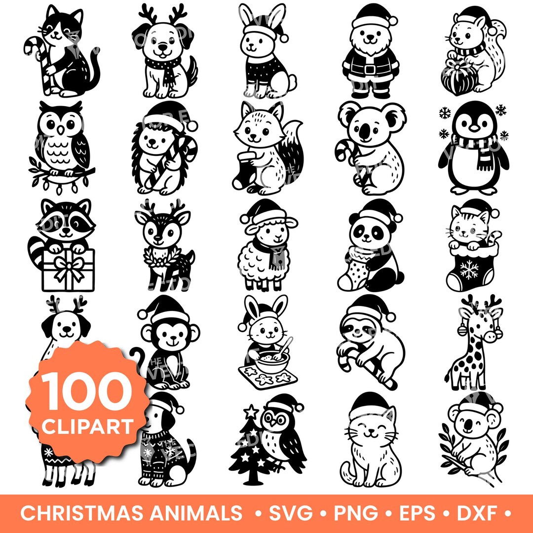 Christmas Animals SVG PNG Bundle Cute Holiday Animal Clipart Winter ...