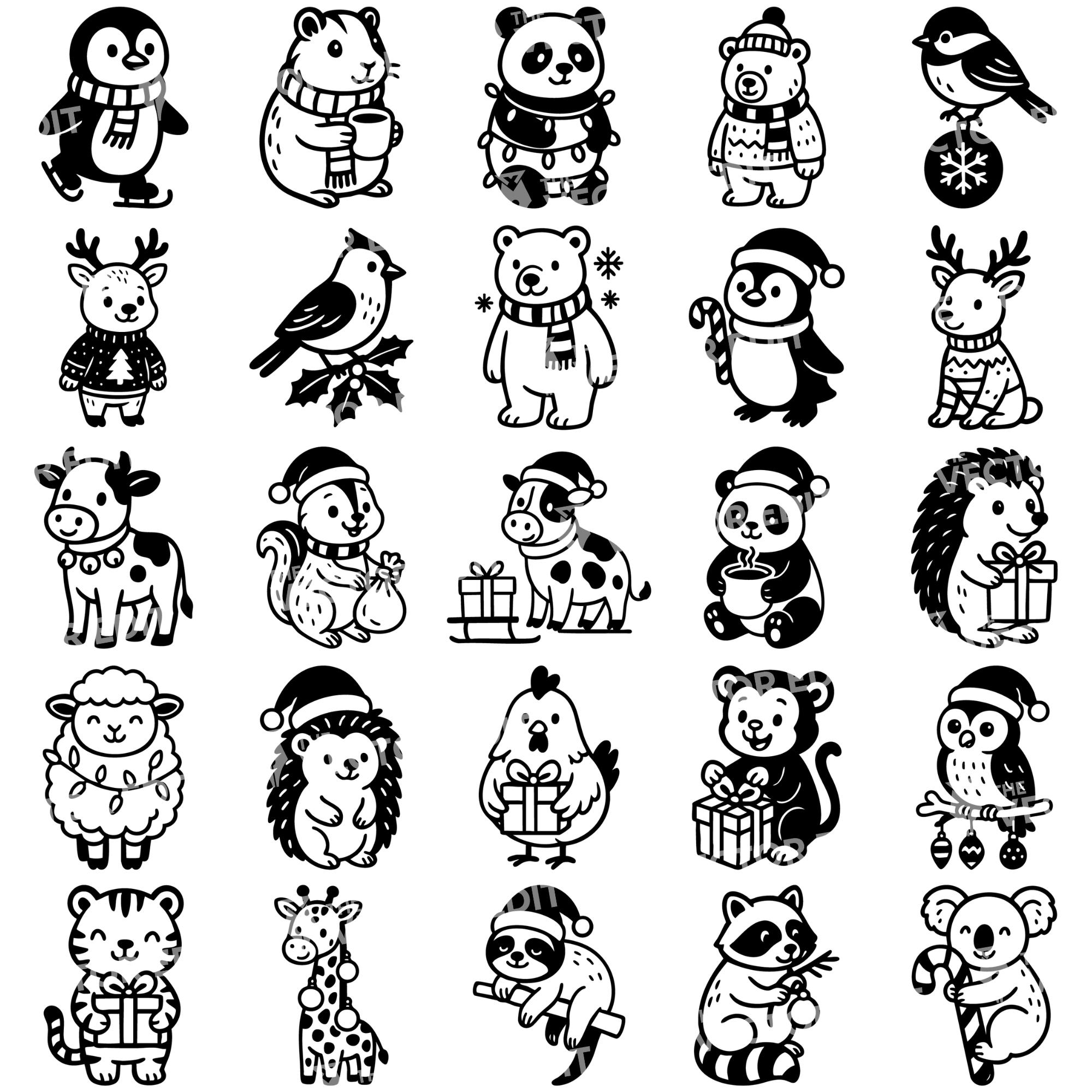 Christmas Animals SVG PNG Bundle Cute Holiday Animal Clipart Winter ...