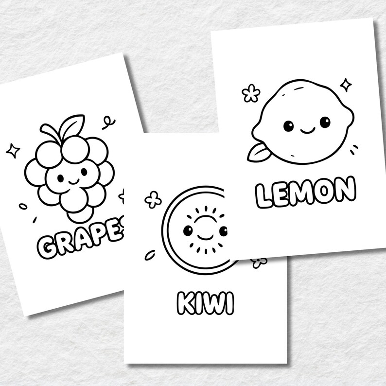 Fruits Coloring Pages PDF Bundle – Cute Fruit Coloring Book for Kids ...