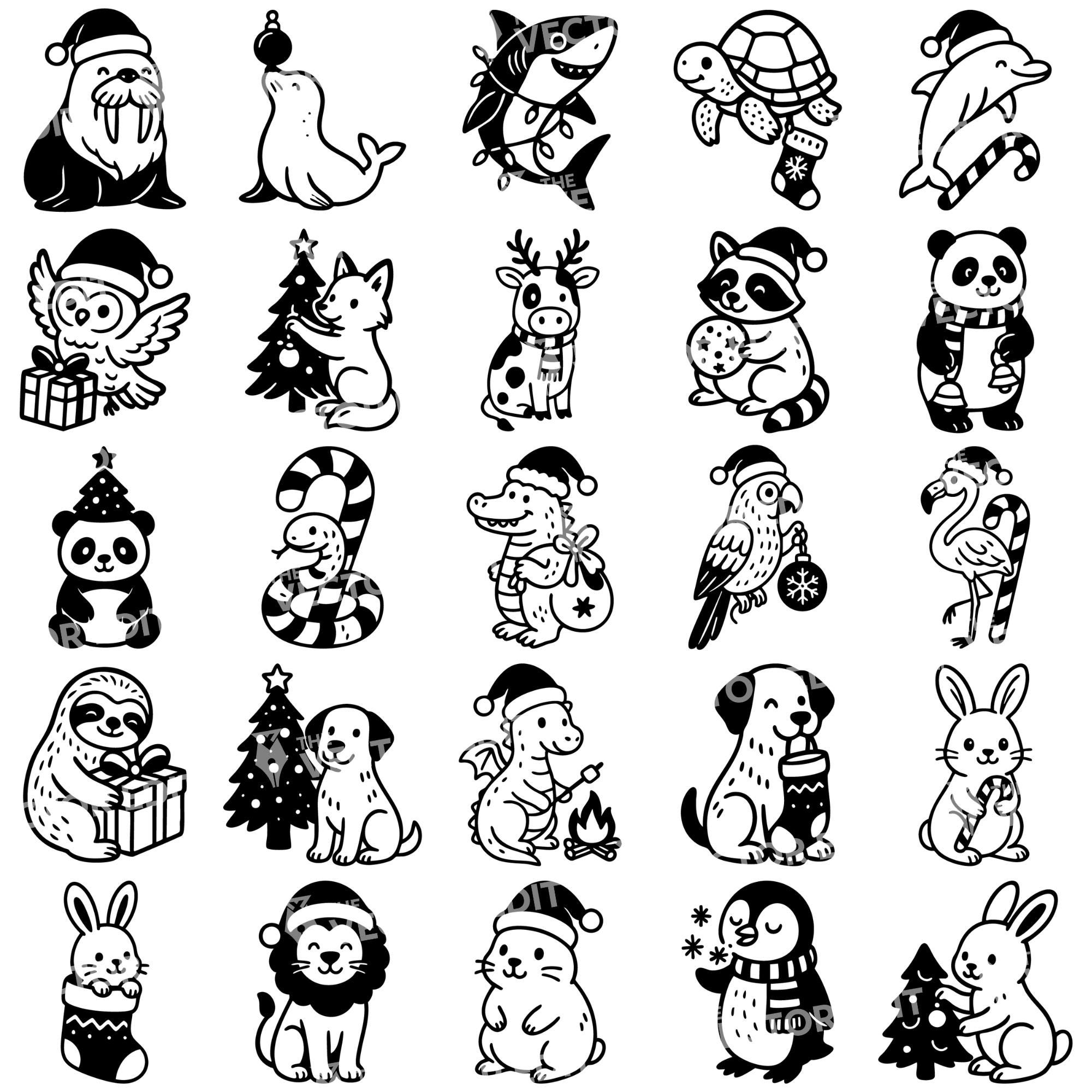Christmas Animals SVG PNG Bundle Cute Holiday Animal Clipart Winter ...