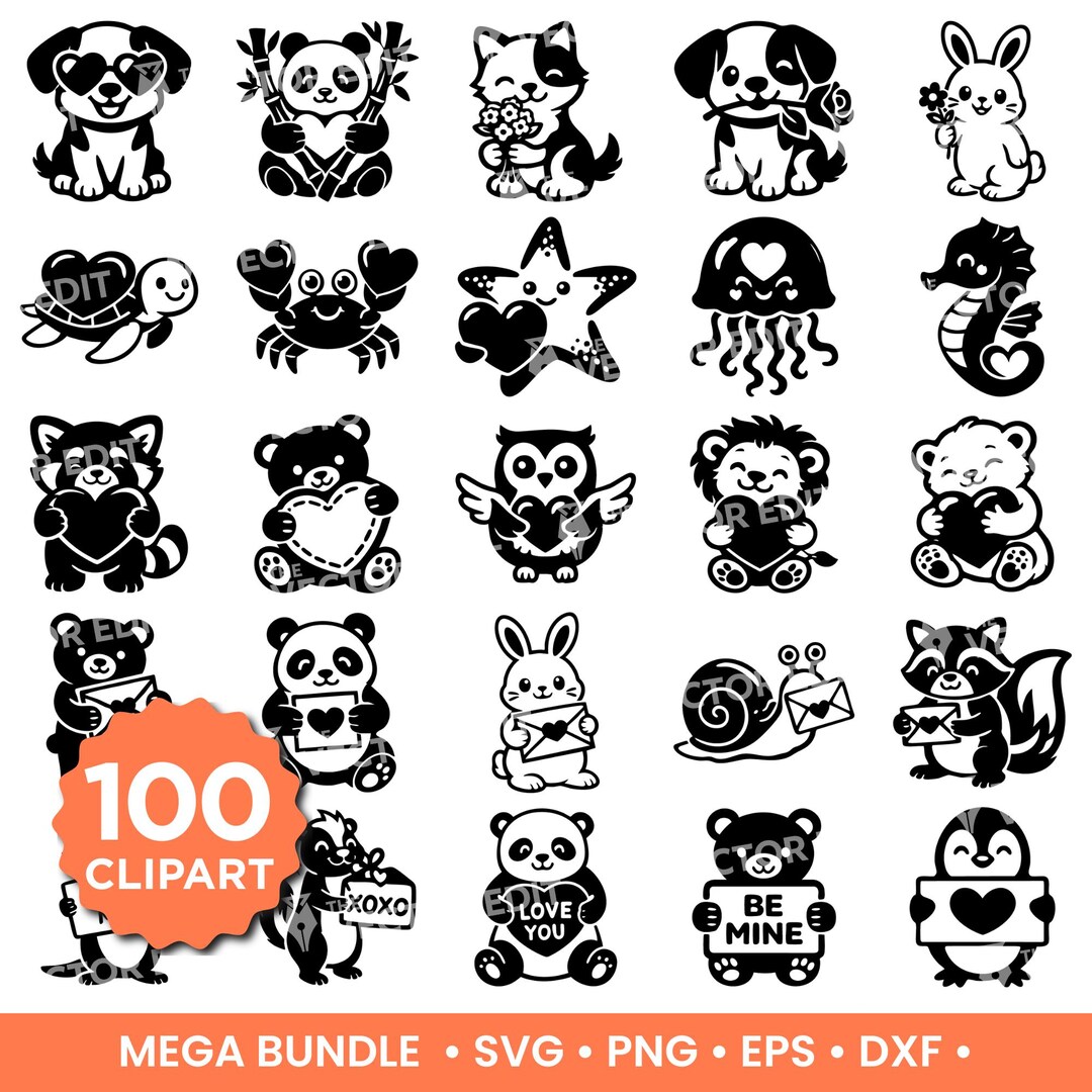 Animals With Hearts SVG Bundle | Cute Love Animal Clipart | Heart ...