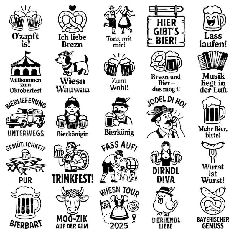Oktoberfest SVG Bundle Beer Mug Pretzel Sausage PNG Dirndl Lederhosen ...