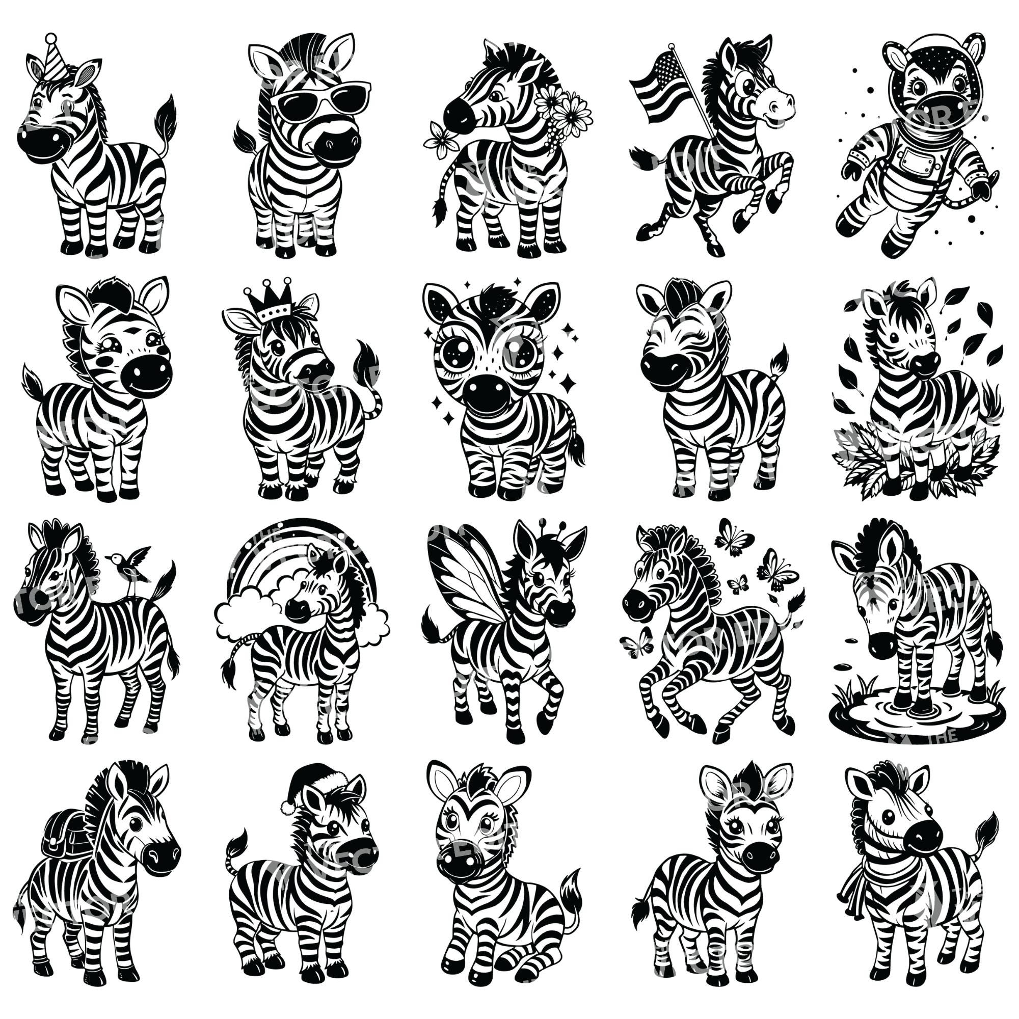 Cute Zebra SVG Bundle | Cartoon Zebra PNG Clipart Zebra Silhouette SVG ...