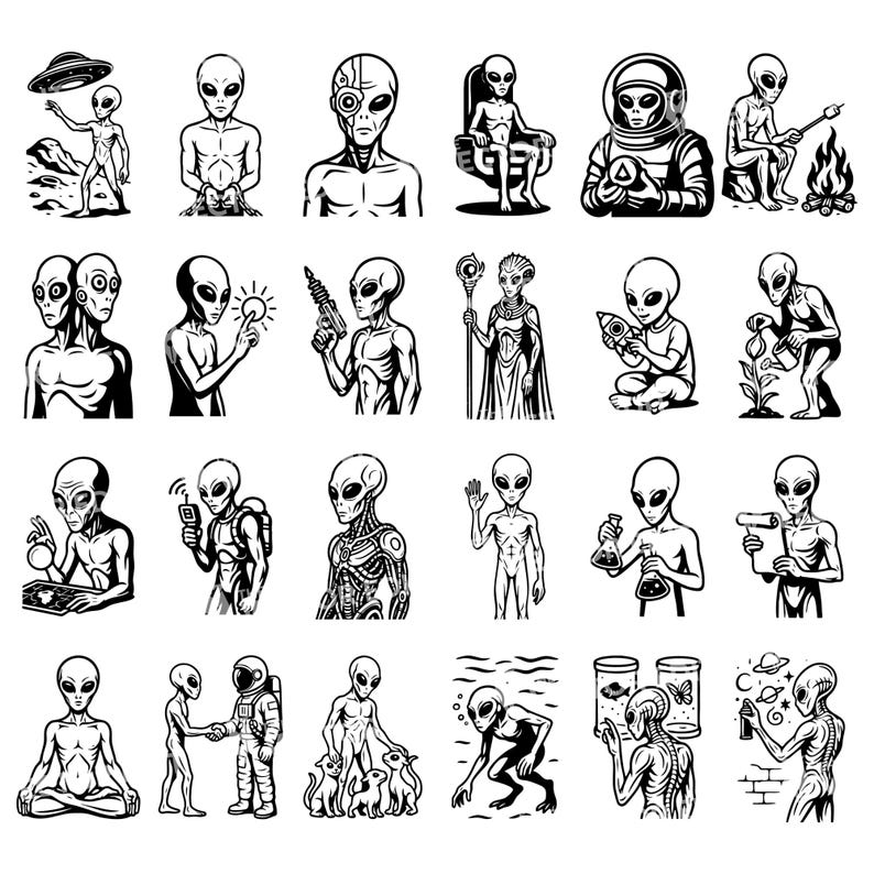 Alien SVG PNG Bundle | UFO Alien Laser Engrave File | Space Alien Cut ...