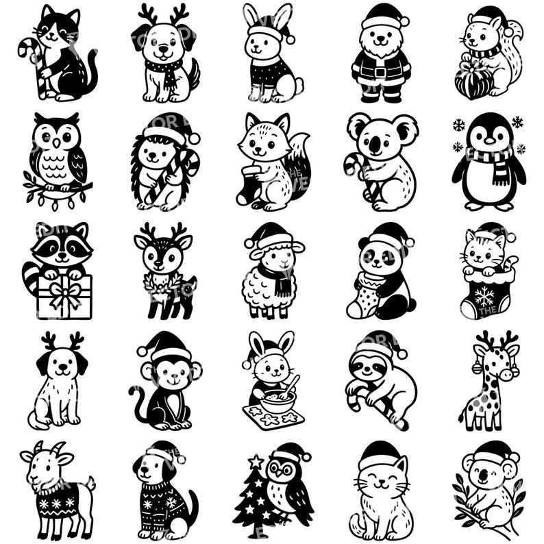 Christmas Animals SVG PNG Bundle Cute Holiday Animal Clipart Winter ...