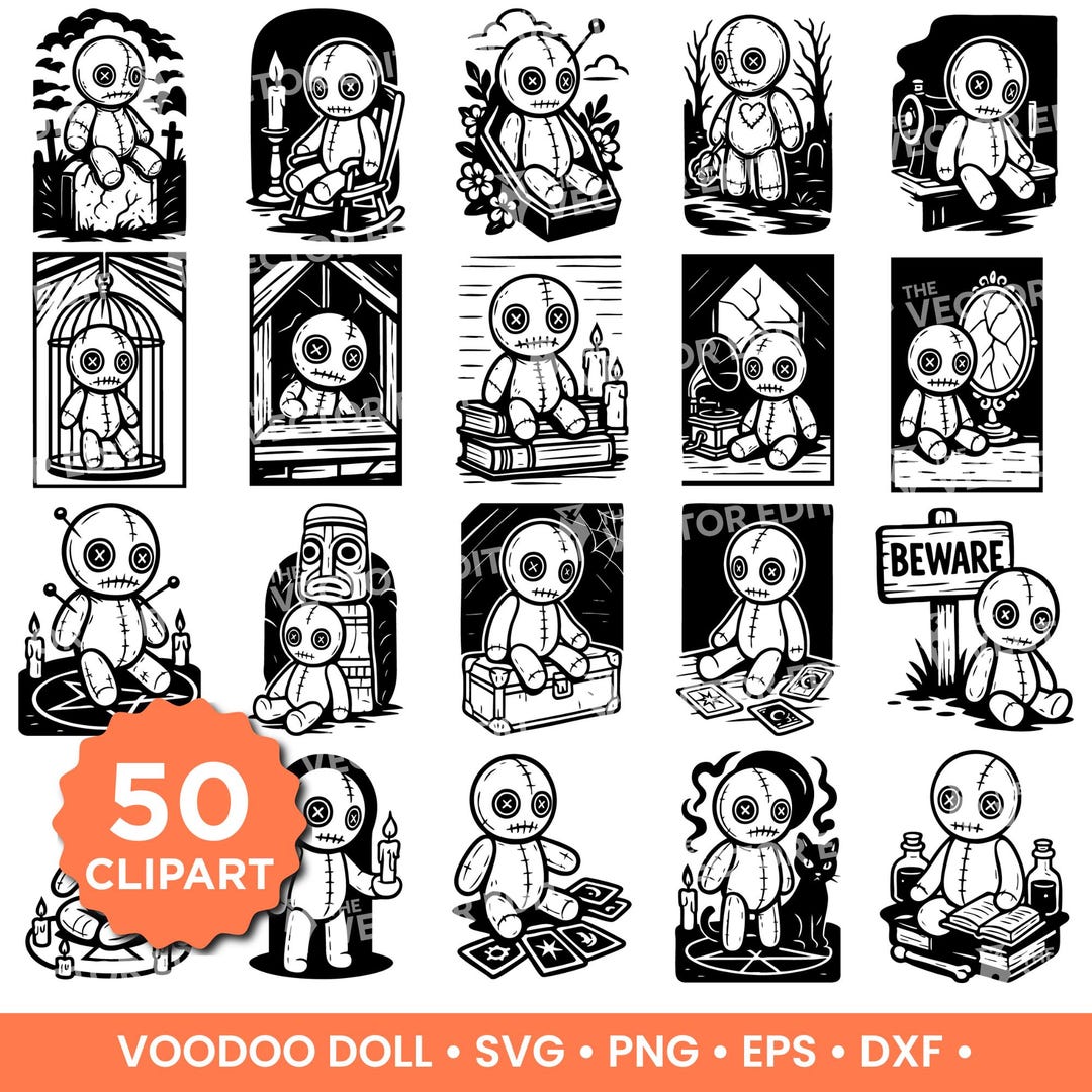 Horror Voodoo Doll SVG Bundle: Spooky Halloween Clipart (digital ...