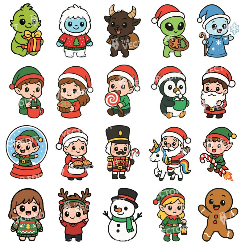 Cute Christmas SVG Bundle | Chibi Characters PNG Kawaii Santa Elf ...