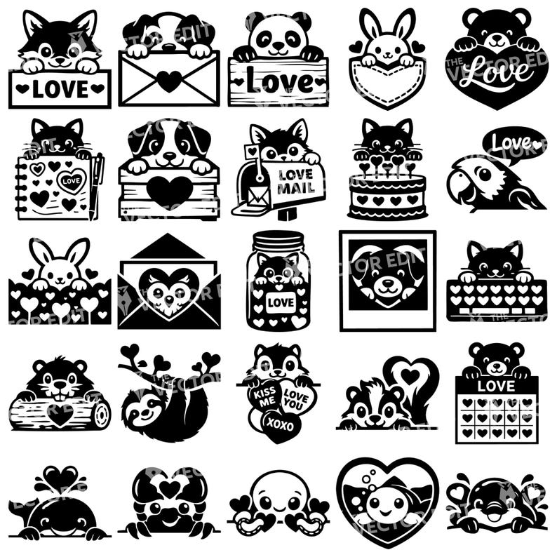 Peeking Animal SVG Bundle | Cute Love Animals Clipart | Valentine ...
