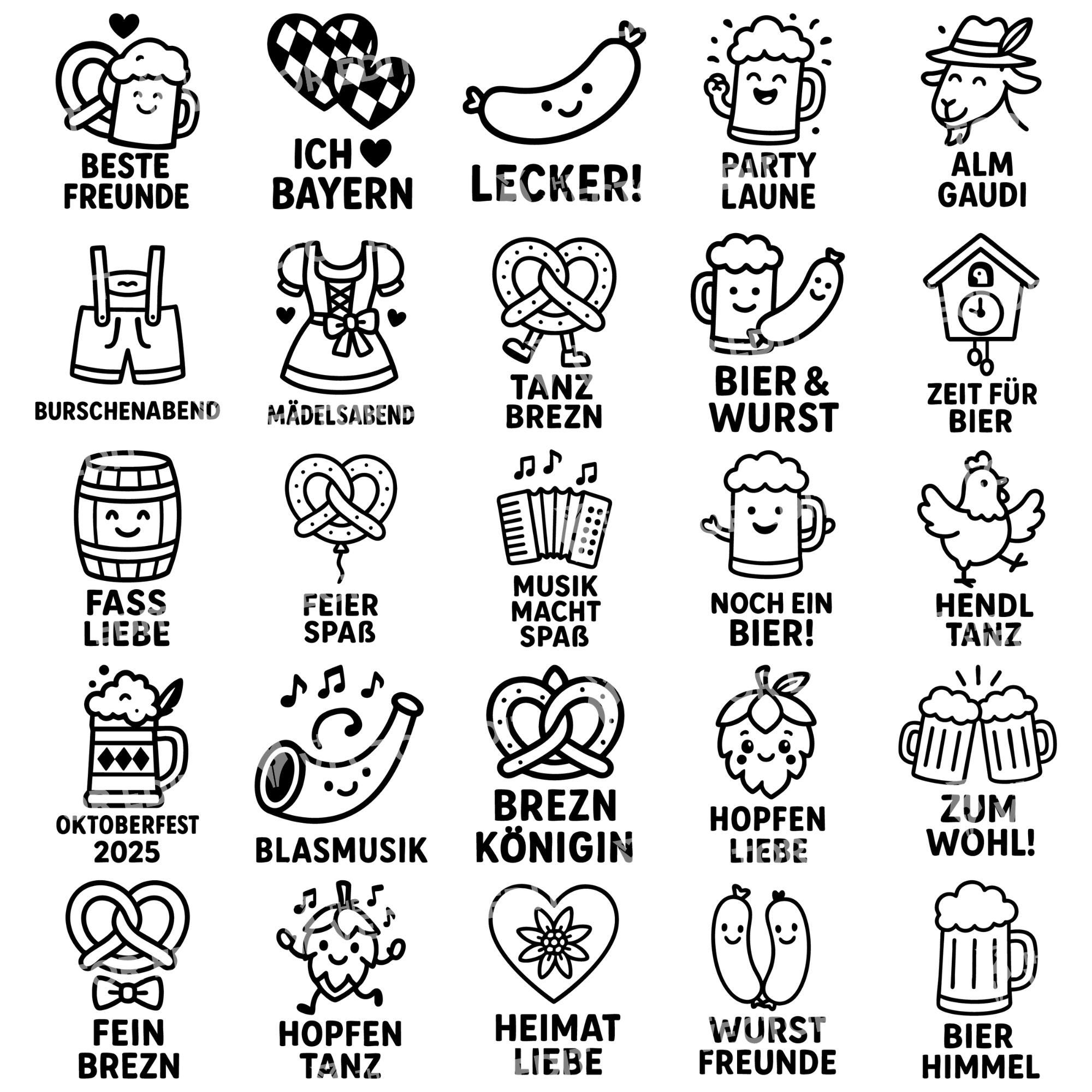 Oktoberfest SVG Bundle Beer Mug Pretzel Sausage PNG Dirndl Lederhosen ...