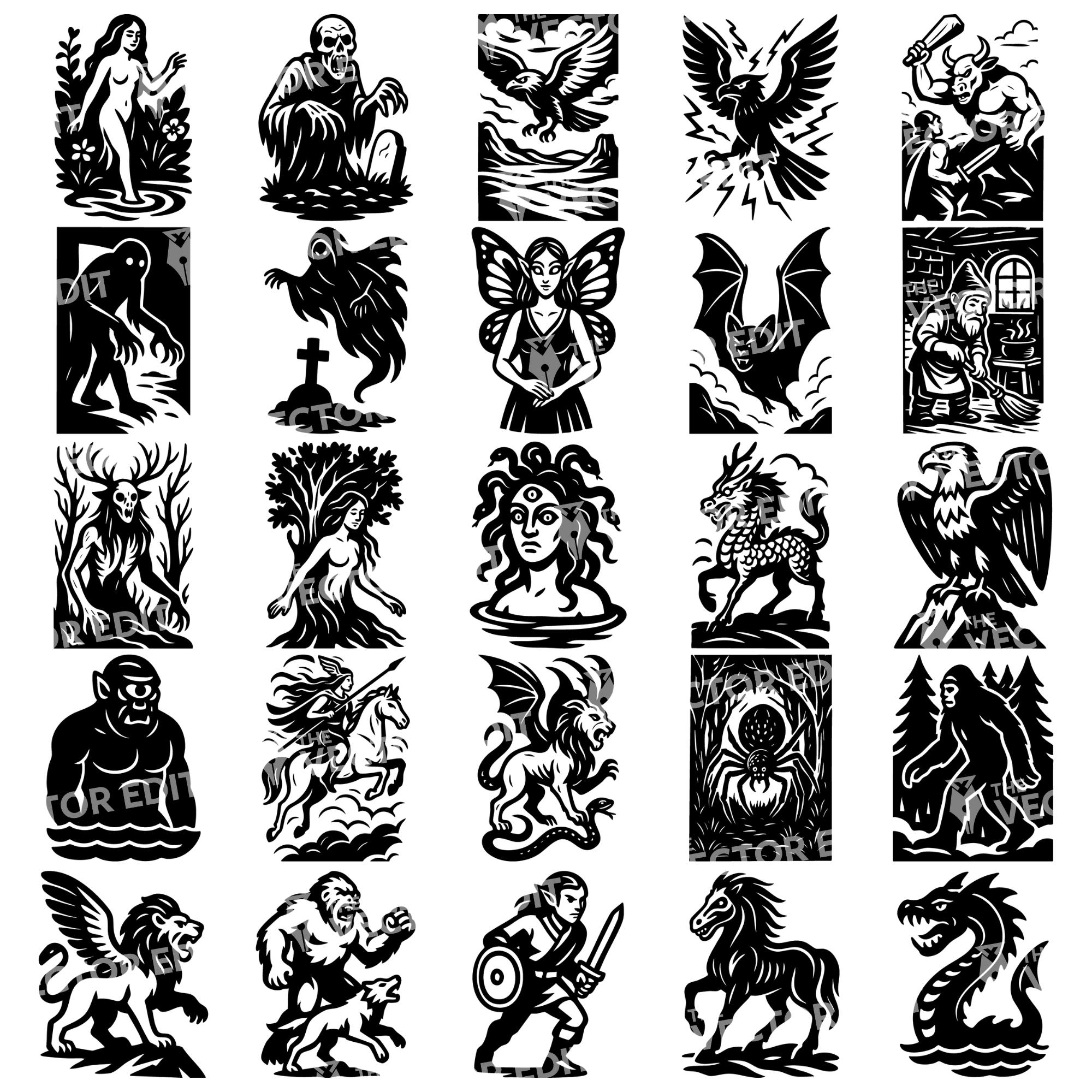 Mythical Creature SVG Mega Bundle | Fantasy PNG Clipart, Legendary ...