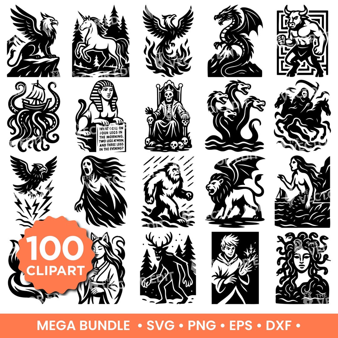 Mythical Creature SVG Mega Bundle | Fantasy PNG Clipart, Legendary ...