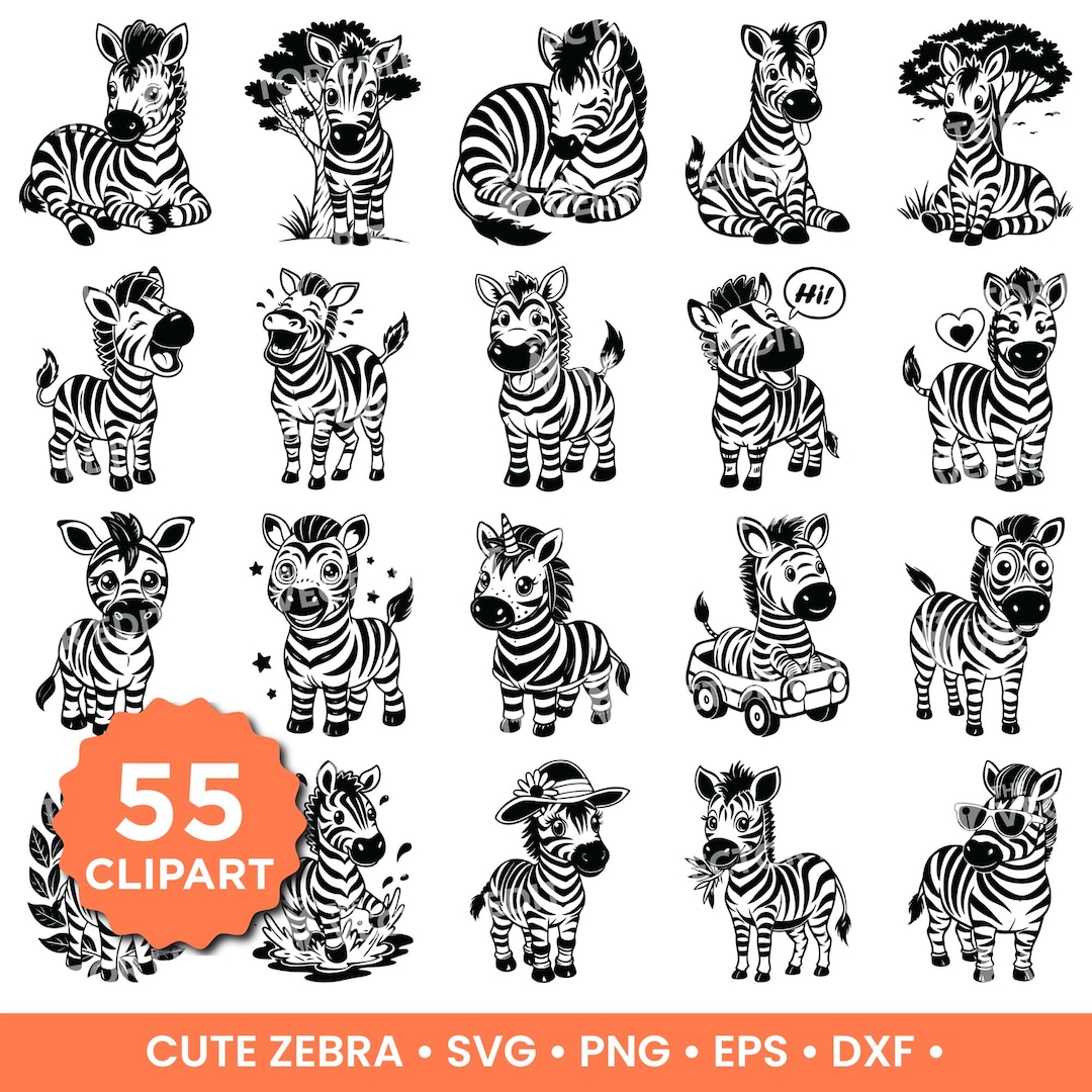 Cute Zebra SVG Bundle | Cartoon Zebra PNG Clipart Zebra Silhouette SVG ...